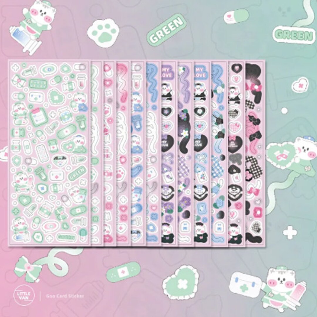 12 Sheets Glitter Cute Cat Cartoon Stickers for Photocards Collage DIY ...