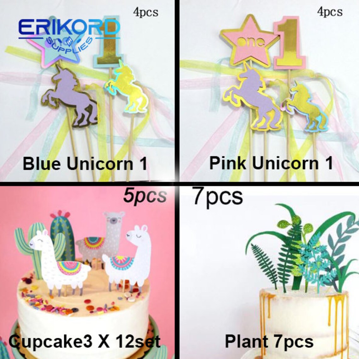 Nature Green Plant Cake Toppers Laser Cupcake Flags Jungle Party ...