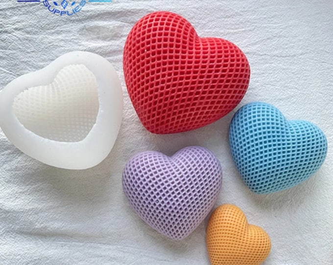 3D Mesh Heart Silicone Molds, Concrete Molds Heart, Food Safe Cake ...