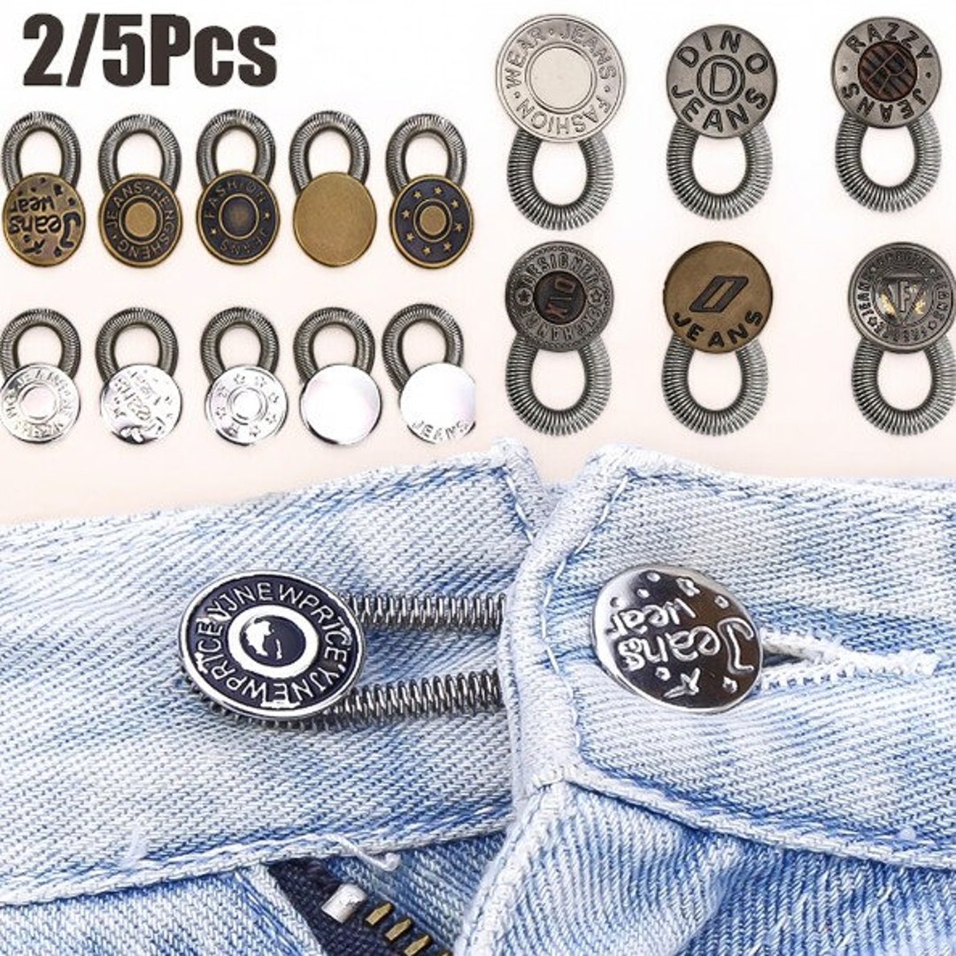 2/5pcs 17mm Waist Extender Elastic Spring Brass Button Adjustable ...