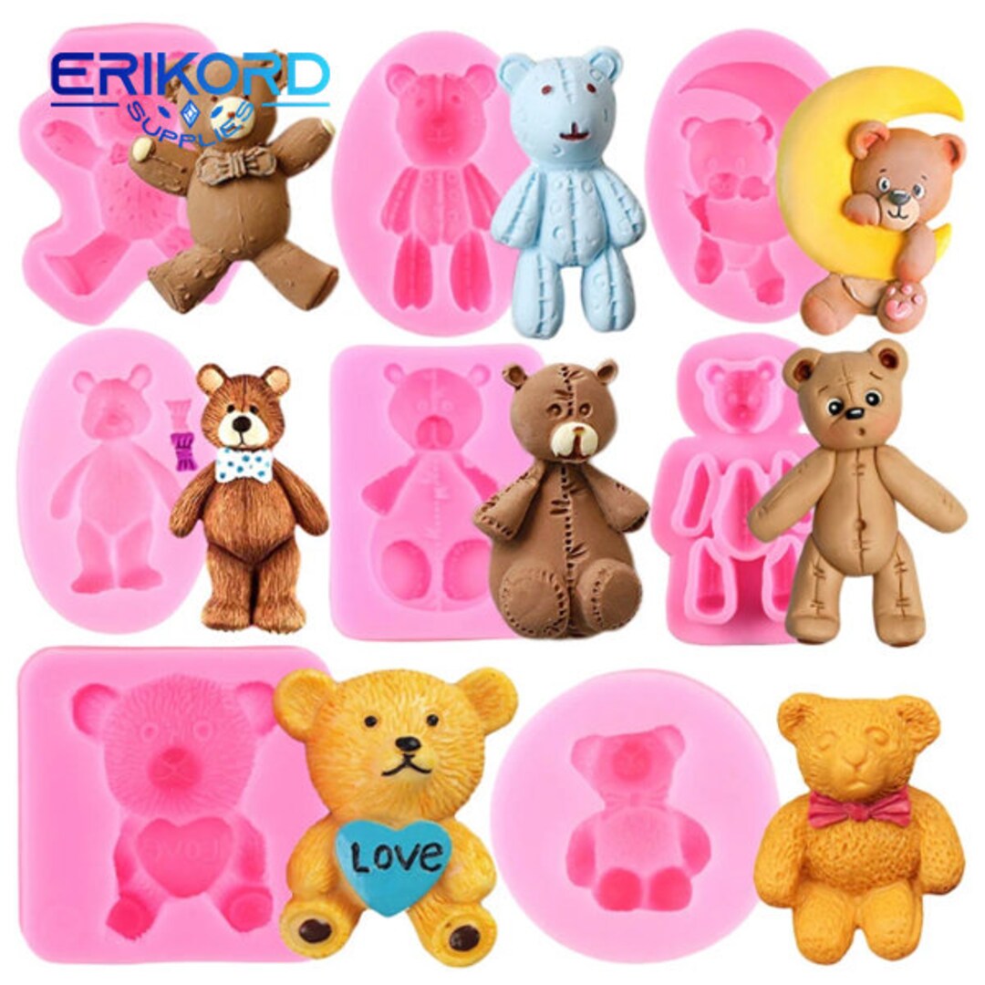 3D Cute Bear Silicone Fondant Molds Chocolate Candy Candle Soap Resin ...