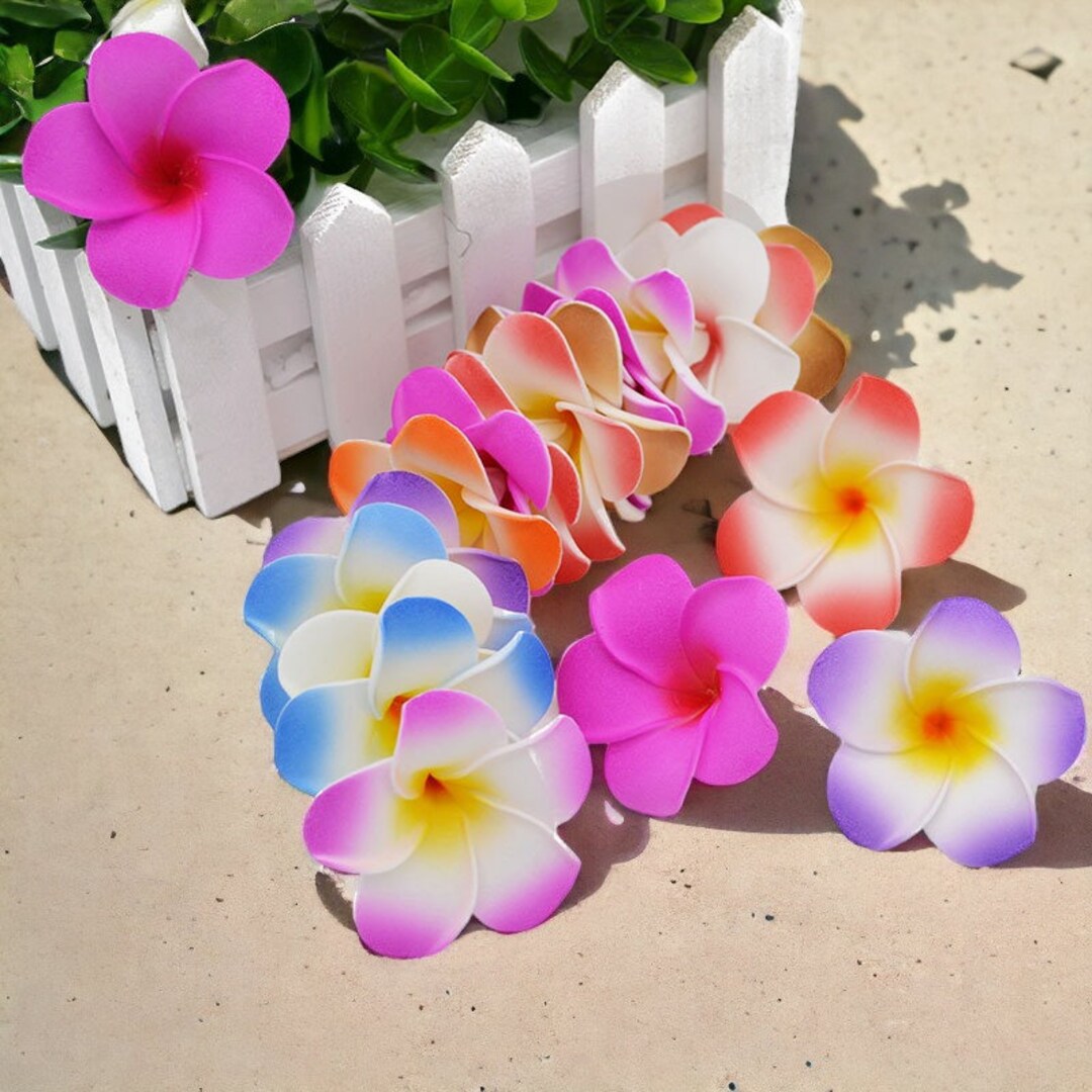 10 Pieces 5cm Hawaiian Foam Fake Flowers Mixed Color Frangipani ...