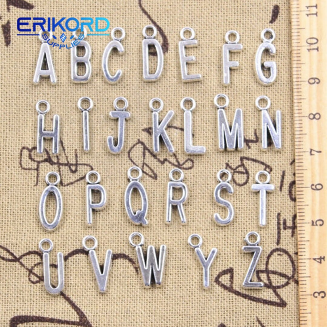 26 Pcs Charms Alphabet A to Z Letters Zinc Alloy Antique Silver Color ...