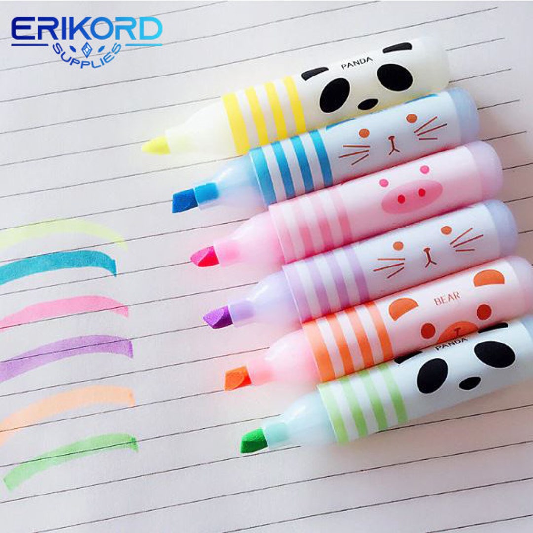 Set of 6 Cute Animals Panda Cat Mini Highlighter Paint Marker Pen ...
