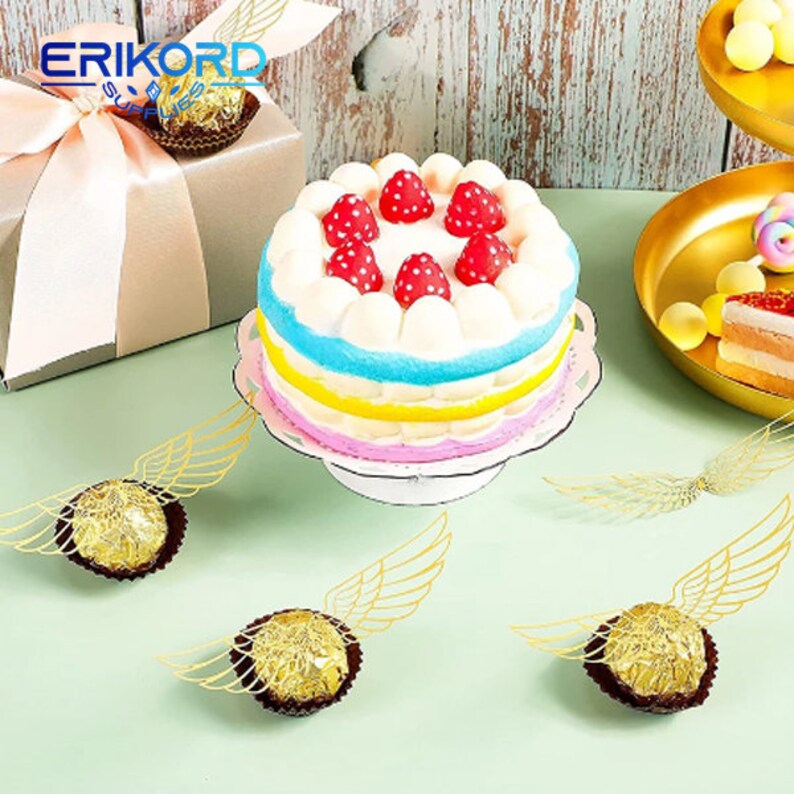 50pcs Gold Pearl Paper Wizard Party Chocolate Decoration Hollowed Wings ...