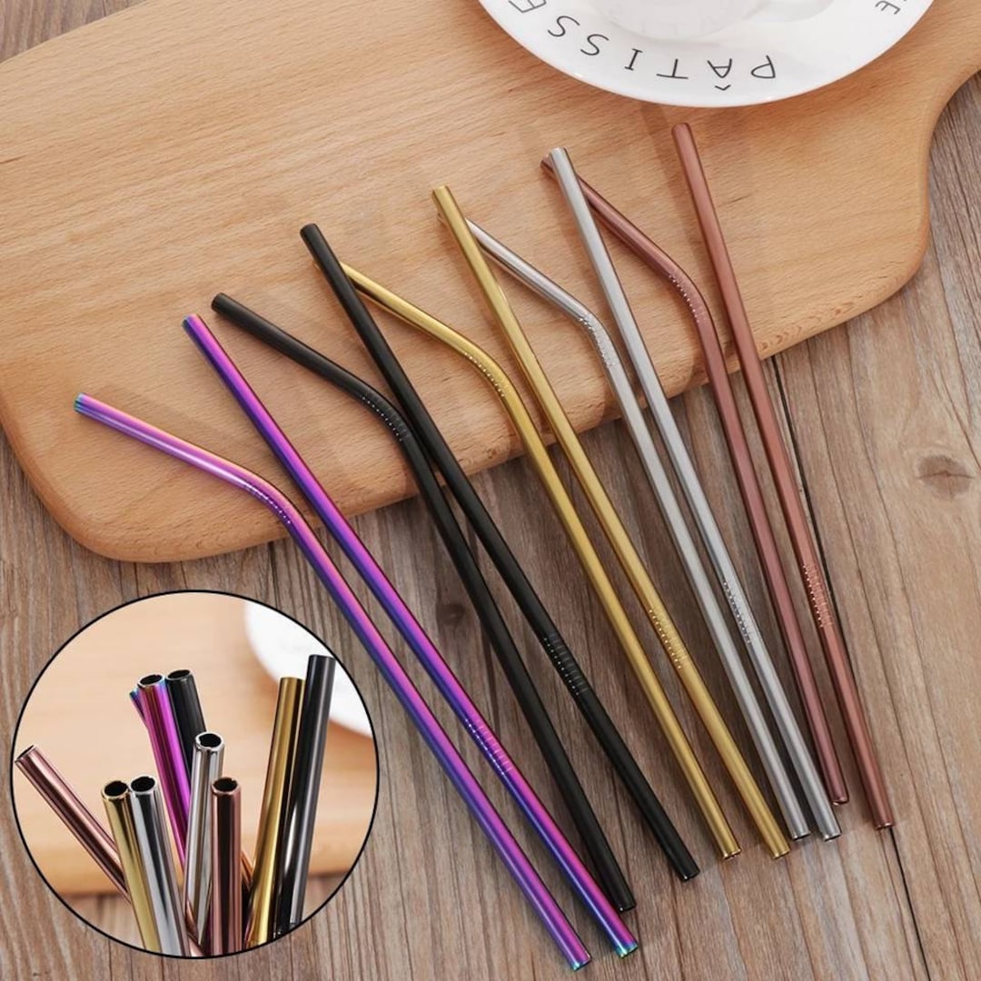 4 Pack, Metal Straws, Colorful Straws, Stainless Steel, Drinking Straws ...