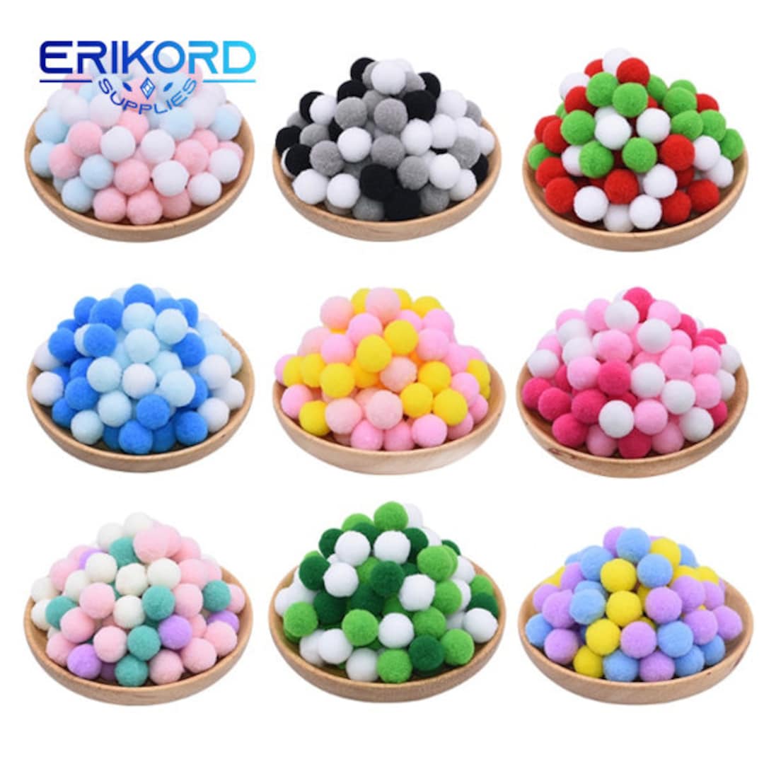 100pcs 15/20/25mm Fluffy Soft Pompom Ball DIY Handmade Kid Toy Doll ...