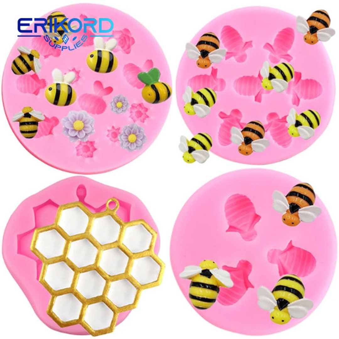 3D Bumble Bee Silicone Mold Honeycomb Bees Fondant Mold Flower Cake ...