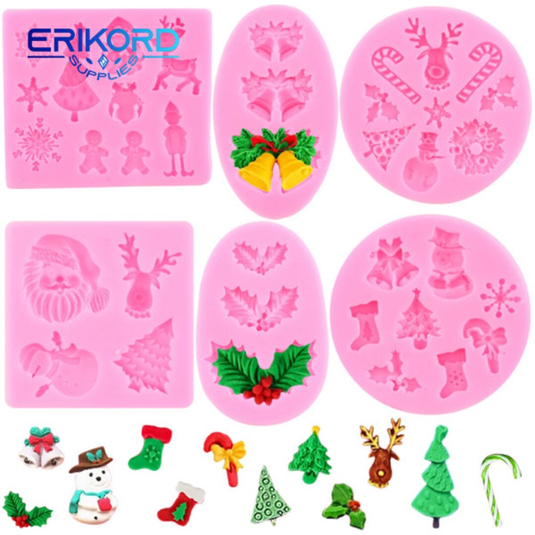 3D Christmas Bell Silicone Mold Holly Leaf Fondant Molds Cake ...