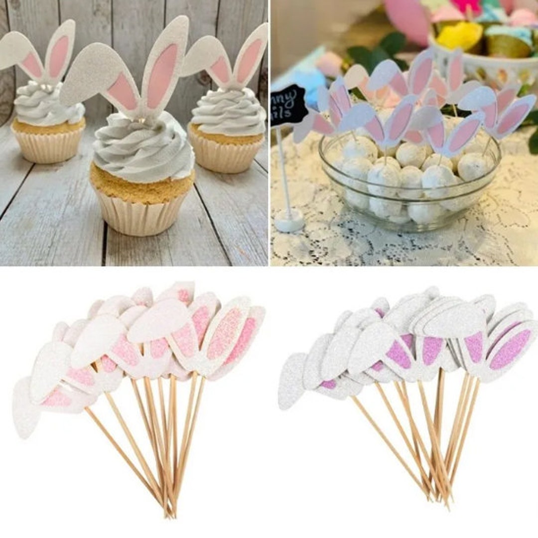 12/24pcs Bunny Ears Cupcake Topper Easter Rabbit Cake Decoration Kids ...