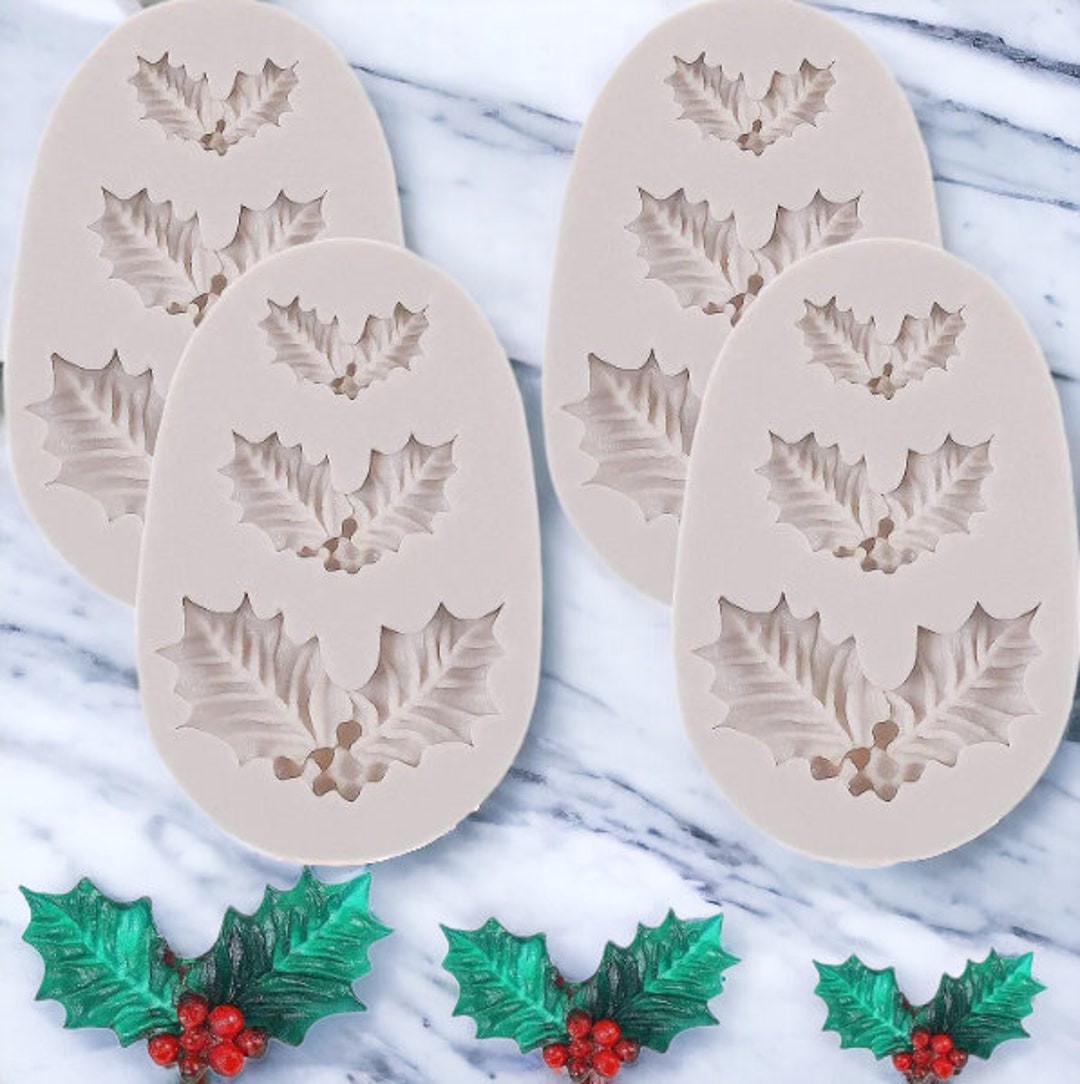 Christmas Holly Leaf Silicone Mold Holly Berry Leaves Fondant Moulds ...