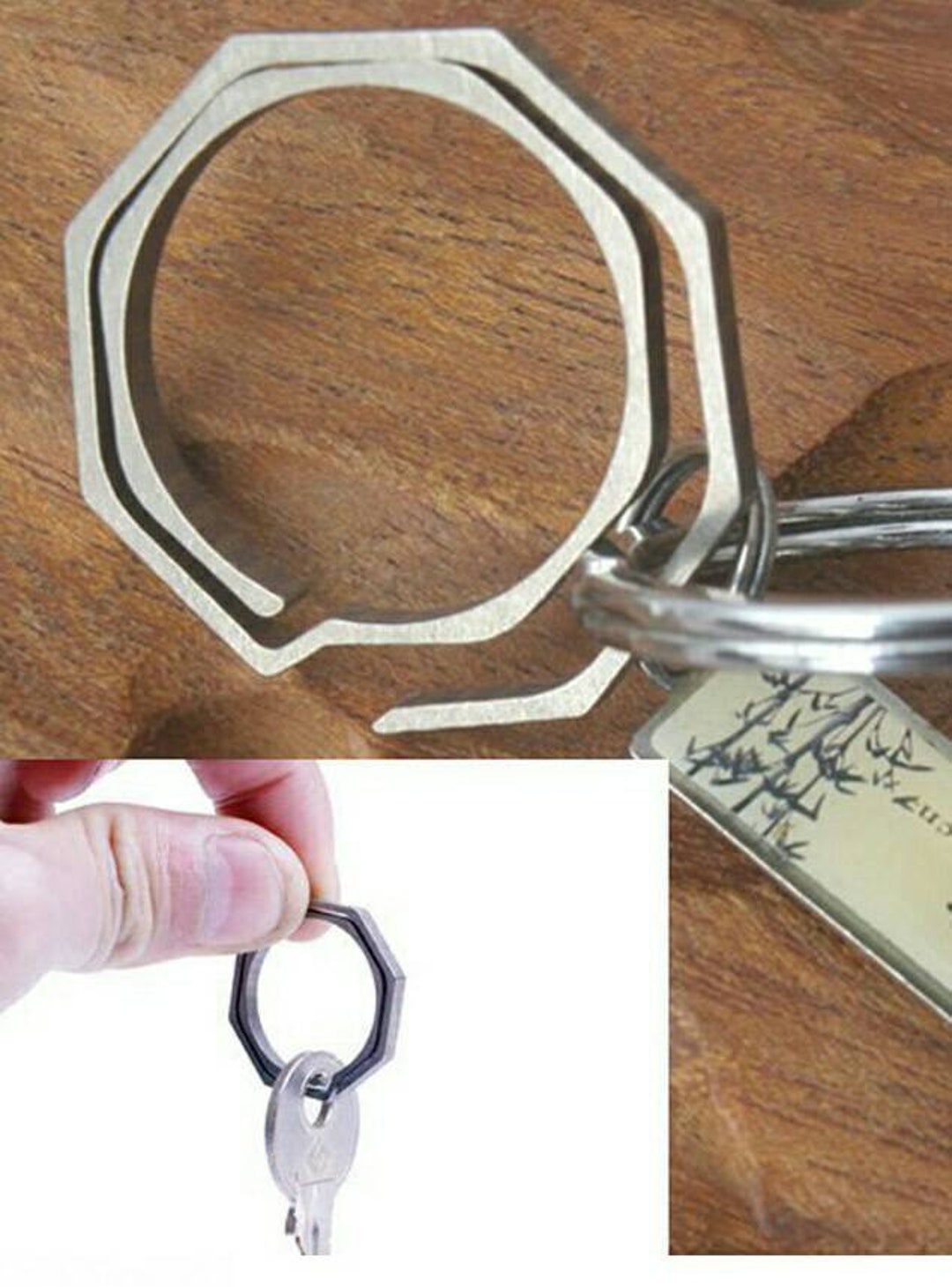 Keyring Key Multi Tool Octagon Titanium TC4 Pocket Hook Keychain Camp ...