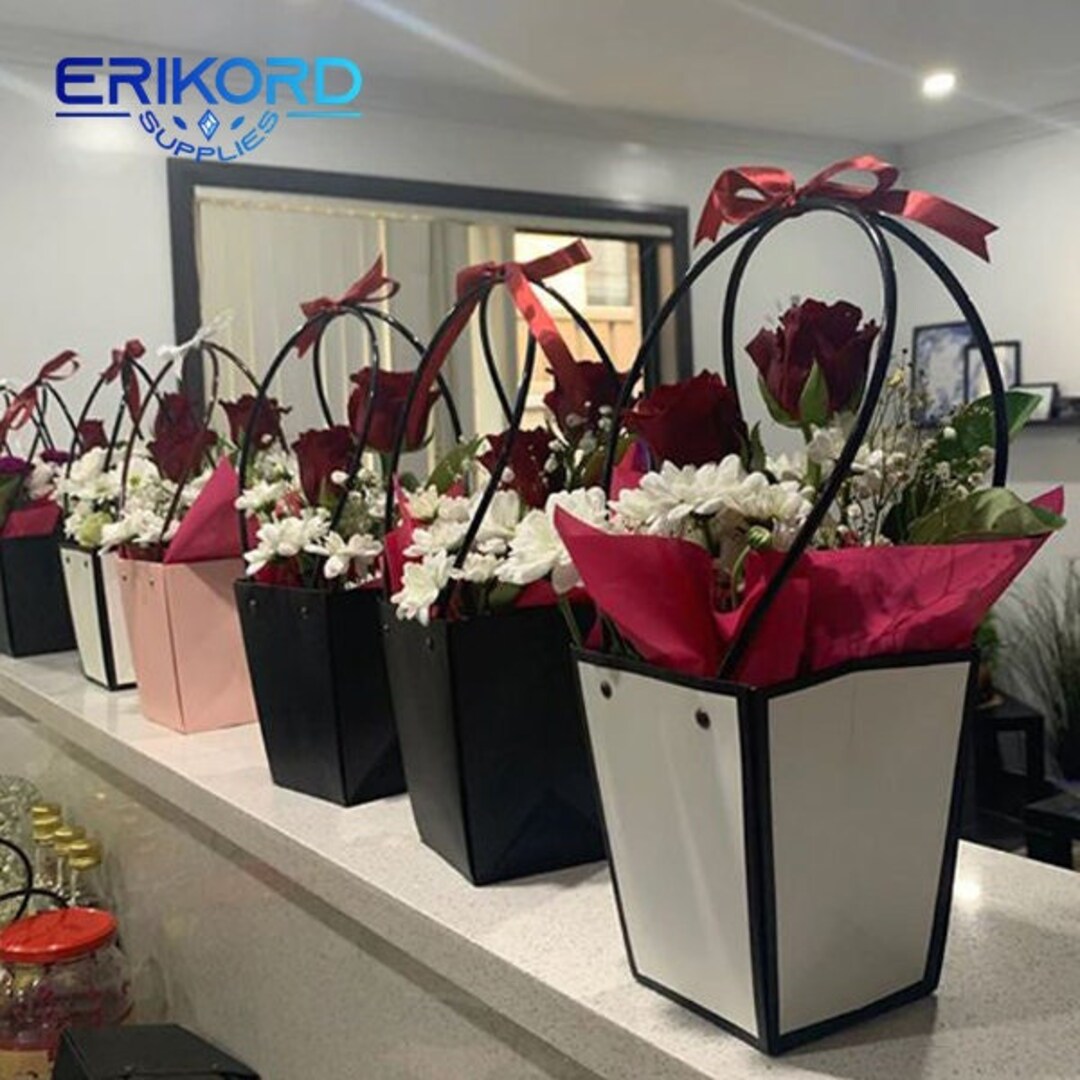 Portable Flower Box Kraft Paper Handy Gift Bag With Handhold Wedding ...