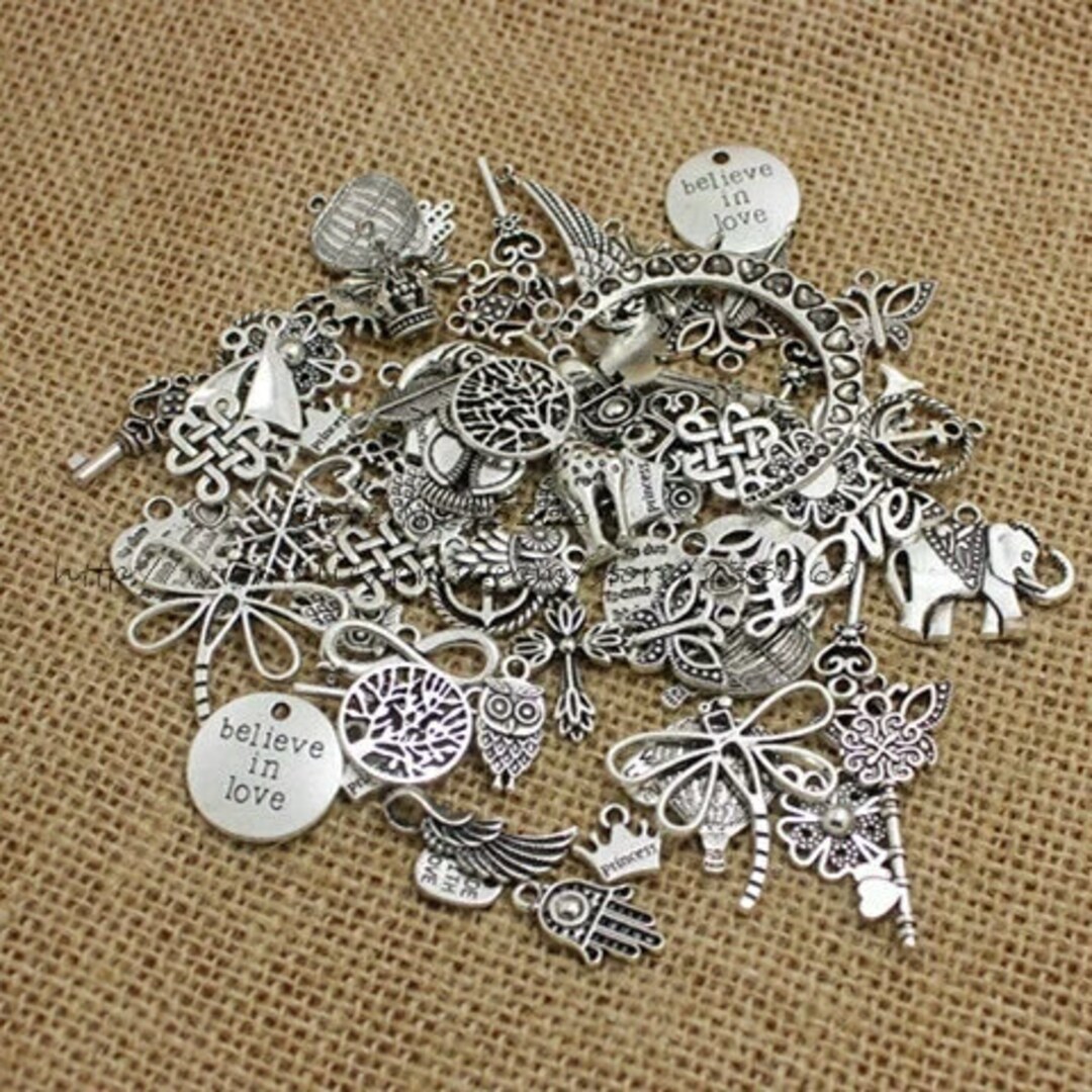 100pcs Mixed European Charms Tibetan Silver Plated Zinc Alloy Random ...