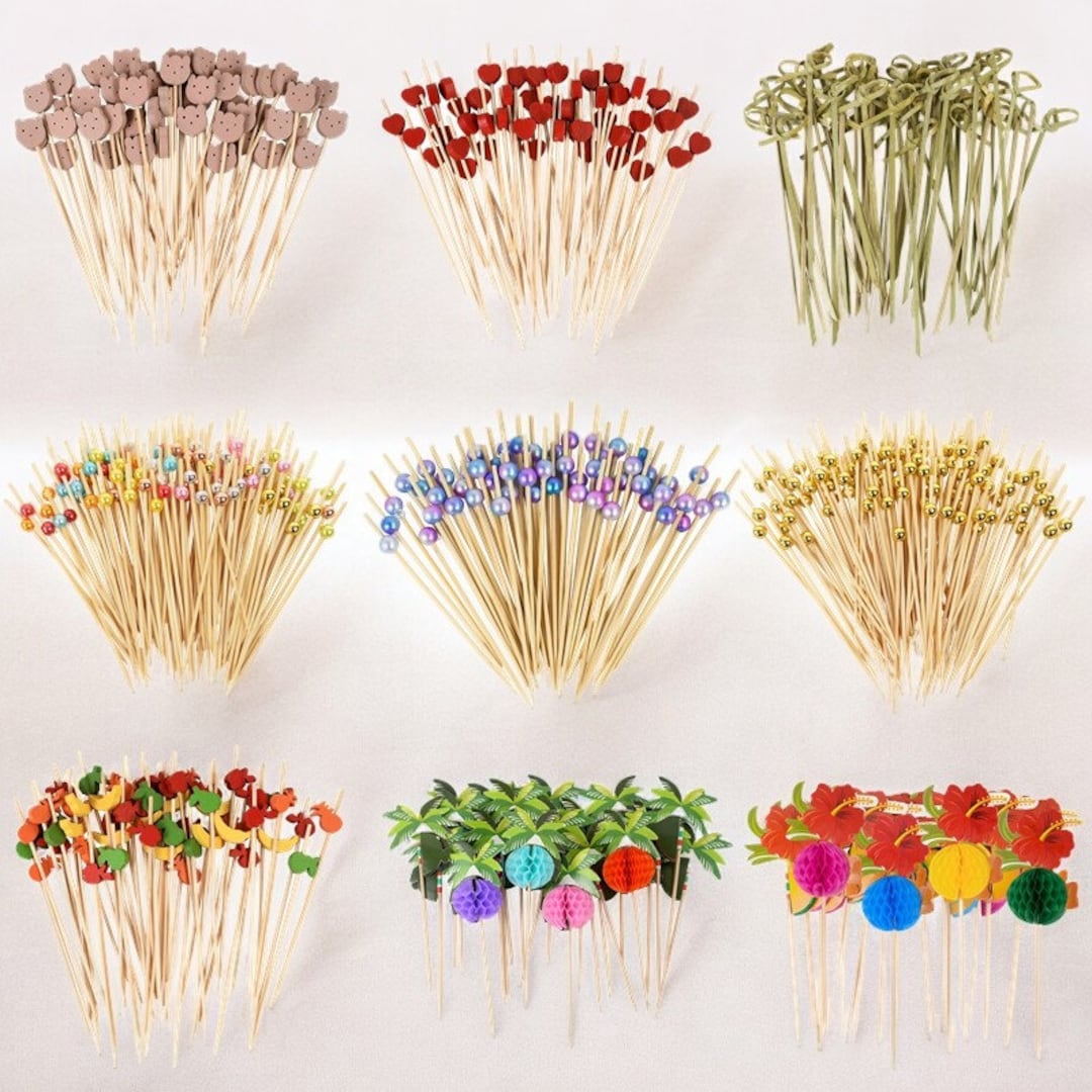 100pcs Bear Heart Beads Bamboo Fruit Sticks Fruit Salad Snack Fork ...