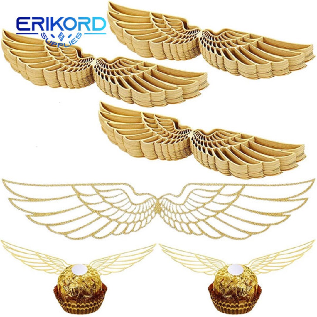 50pcs Gold Pearl Paper Wizard Party Chocolate Decoration Hollowed Wings ...