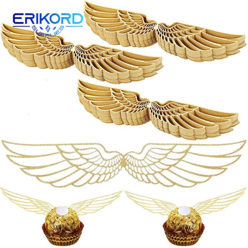 50pcs Gold Pearl Paper Wizard Party Chocolate Decoration Hollowed Wings ...