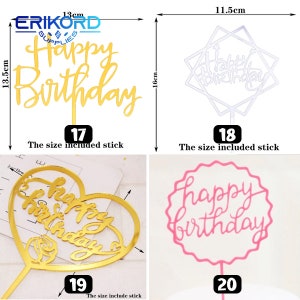 Acrylic Double Layer Happy Art Font Red Love Heart Cake Topper Birthday ...