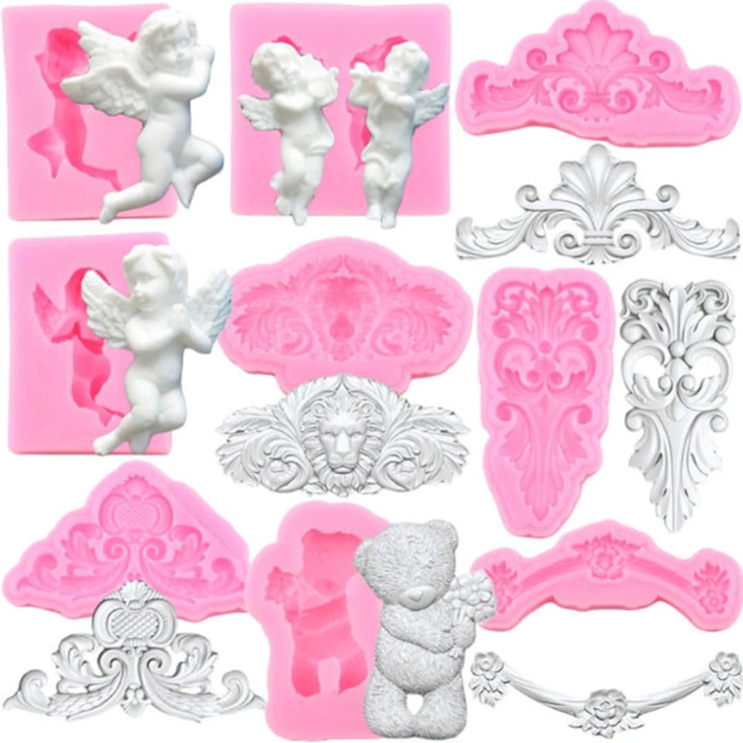 3D Angel Bear Sugarcraft Flower Silicone Molds Baroque Relief Cake ...