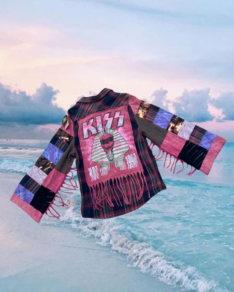 KISS Upcycled Patchwork Bell Sleeve Flannel [sale] - Etsy