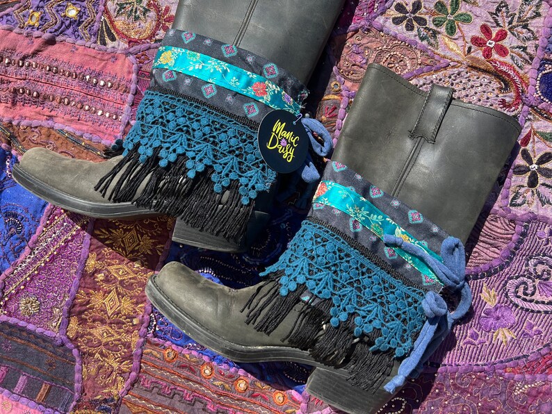 Patchwork Boho Hippie Western Festival Navy Fringe Boot Covers - Etsy