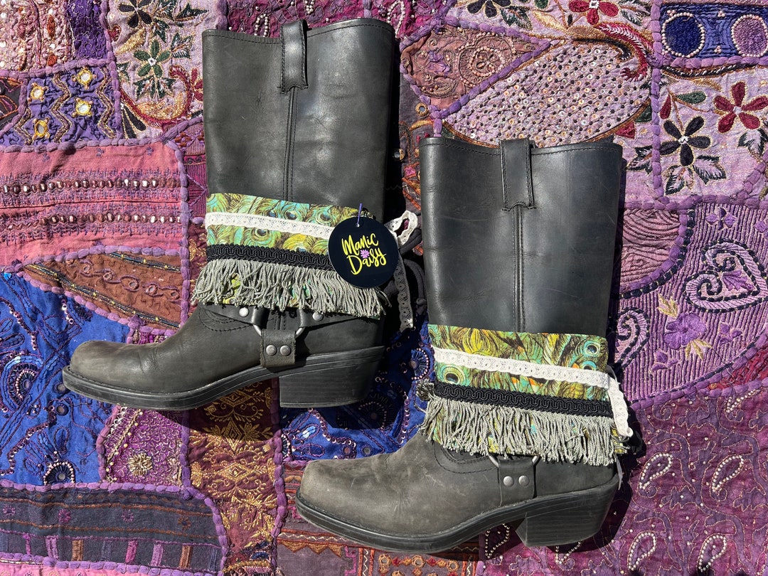 Patchwork Boho Hippie Western Festival Peacock Fringe Boot Covers - Etsy
