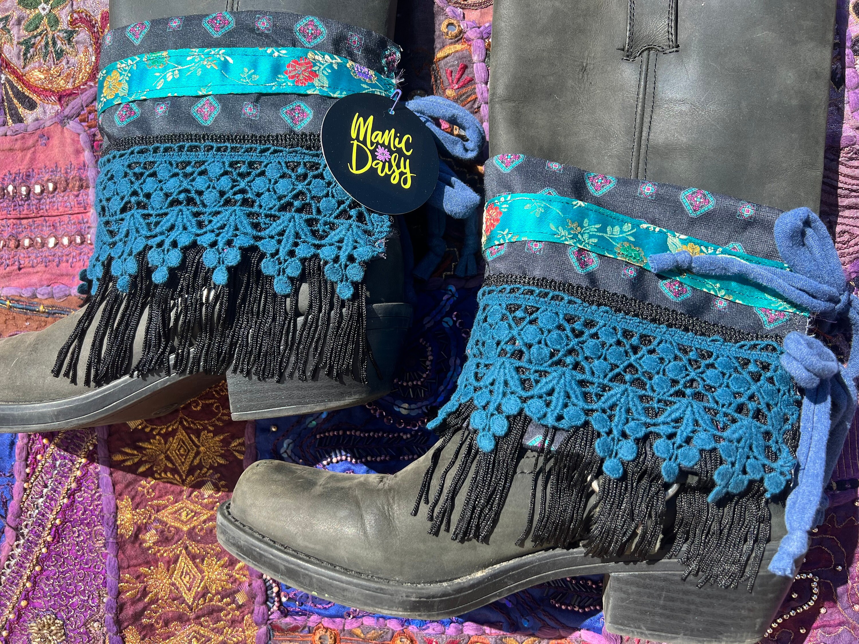 Patchwork Boho Hippie Western Festival Navy Fringe Boot Covers - Etsy