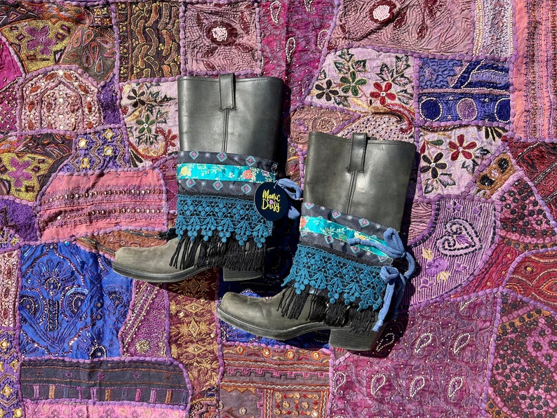 Patchwork Boho Hippie Western Festival Navy Fringe Boot Covers - Etsy