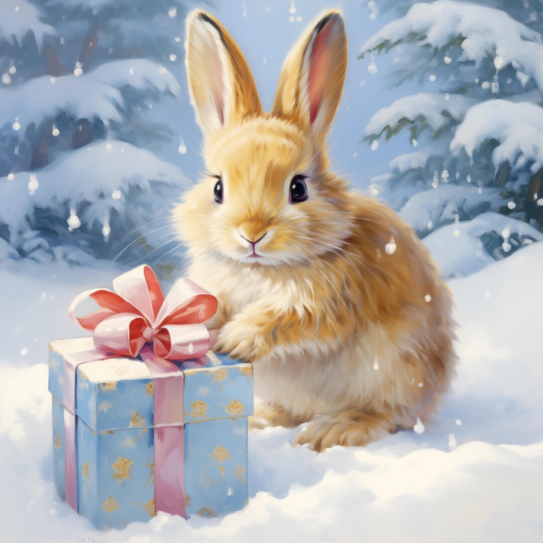 Christmas Bunny Rabbits Clipart, Playing in the Christmas Snow. Ten ...