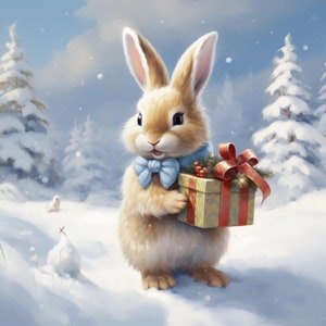 Christmas Bunny Rabbits Clipart, Playing in the Christmas Snow. Ten ...