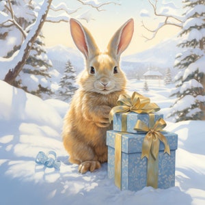 Christmas Bunny Rabbits Clipart, Playing in the Christmas Snow. Ten ...