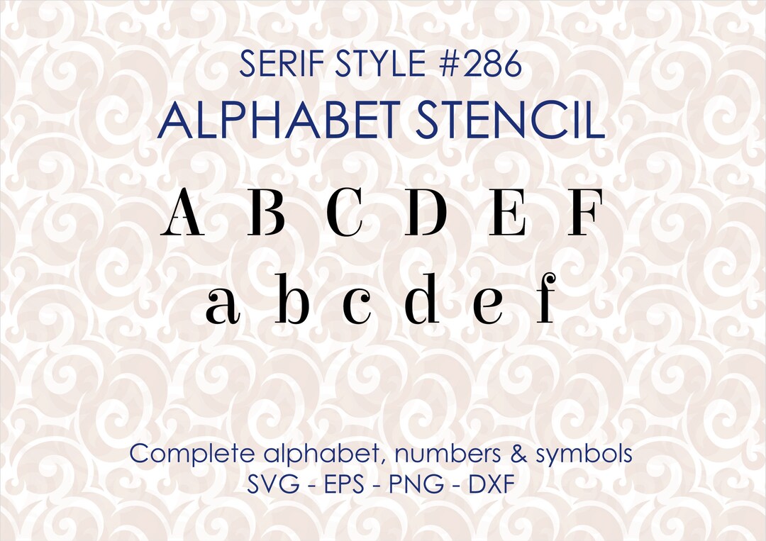 Classic Swash Serif Vector Stencil With Complete Alphabet of Upper ...