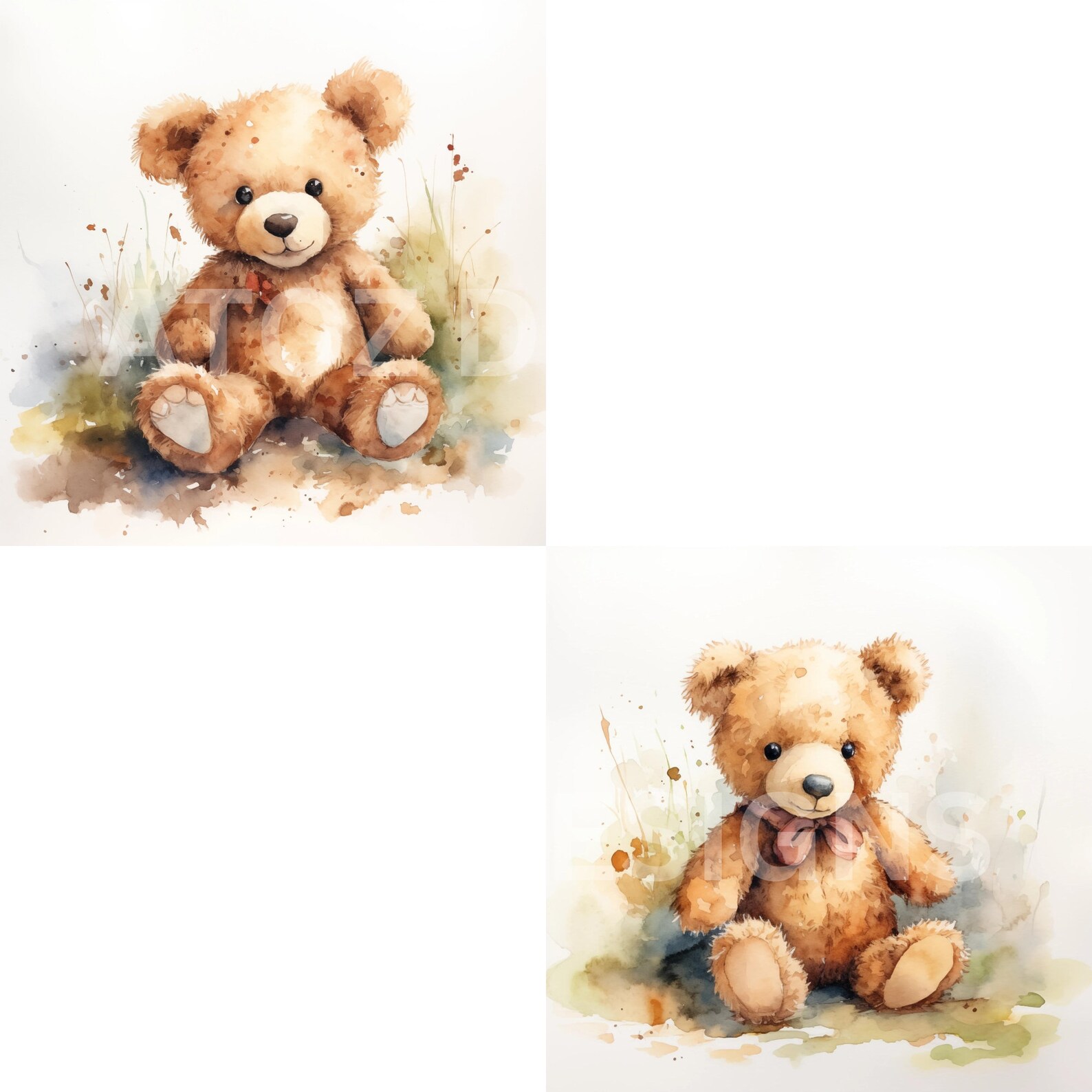 Watercolor Teddy Bear Clipart, Cuddly Bear Drawings (digital Download ...
