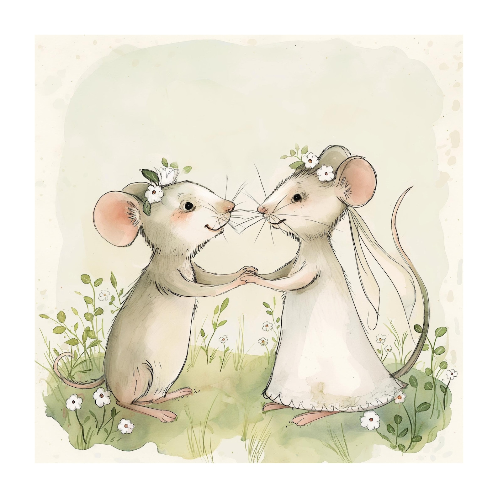 Watercolor Clipart Drawings of Cute Mice Getting Married, 10 Different ...