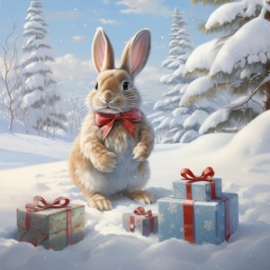 Christmas Bunny Rabbits Clipart, Playing in the Christmas Snow. Ten ...