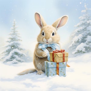 Christmas Bunny Rabbits Clipart, Playing in the Christmas Snow. Ten ...