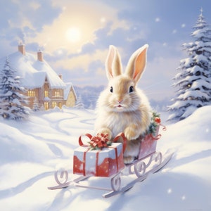 Christmas Bunny Rabbits Clipart, Playing in the Christmas Snow. Ten ...