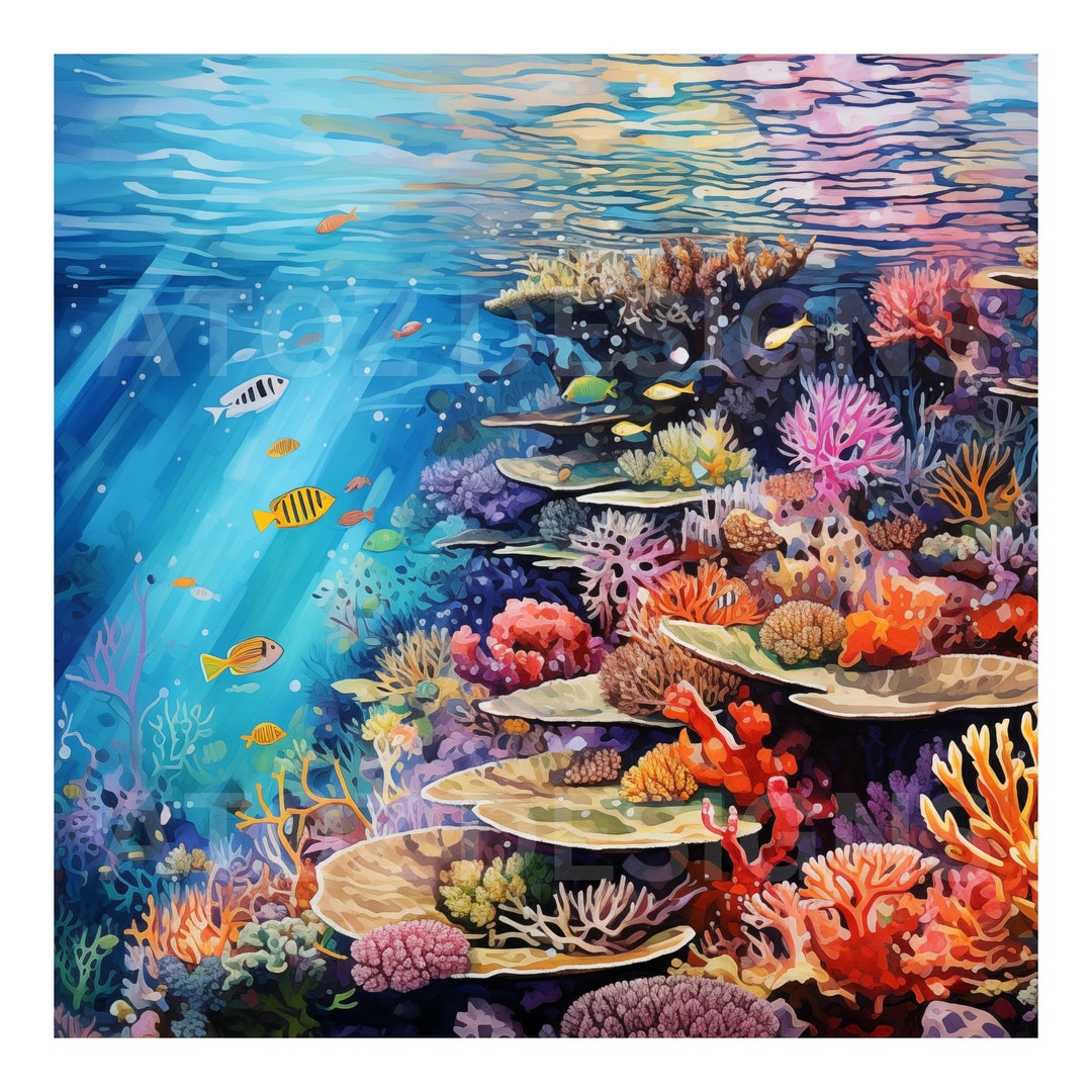Watercolor Great Barrier Reef Clipart, Tropical Fish Jpegs (digital ...