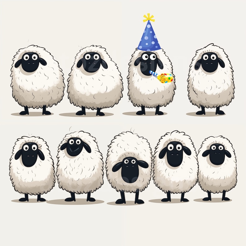 Funny Sheep Clipart Collection, Whimsical Animal Art (digital Download ...