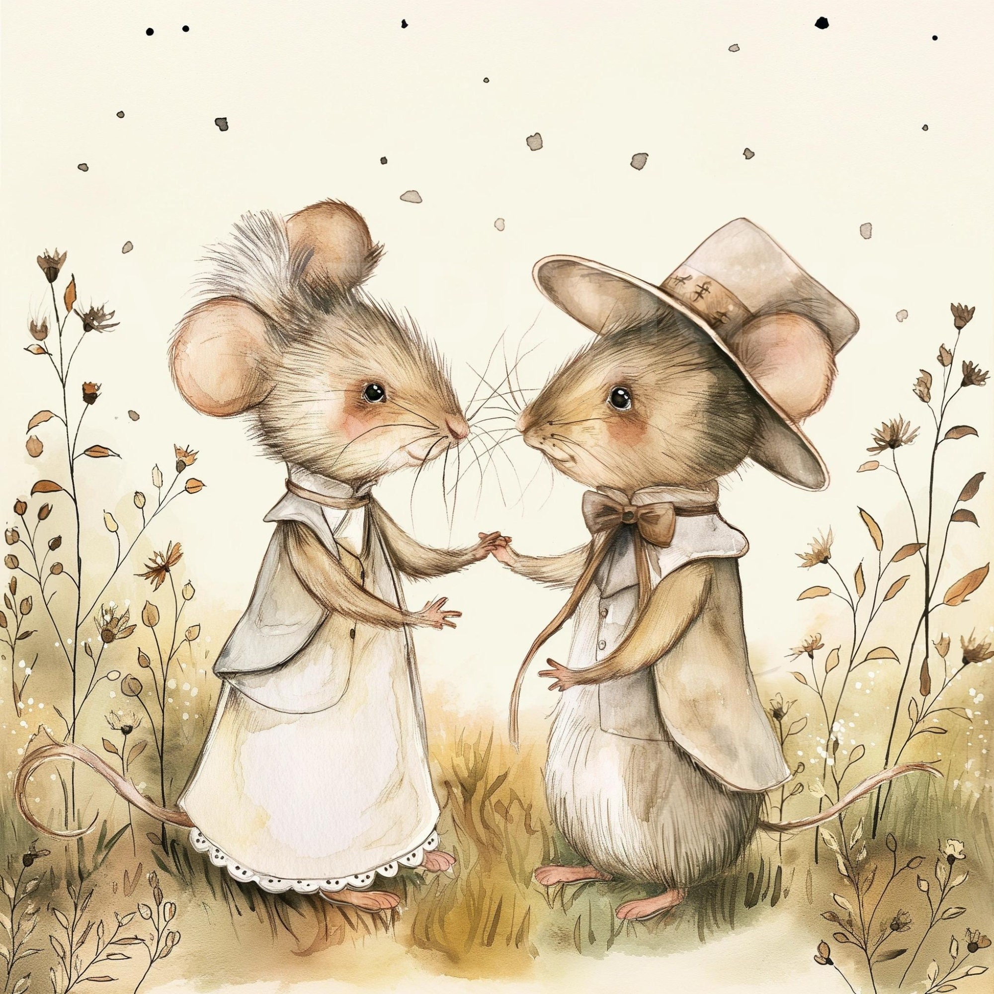 Watercolor Clipart Drawings of Cute Mice Getting Married, 10 Different ...