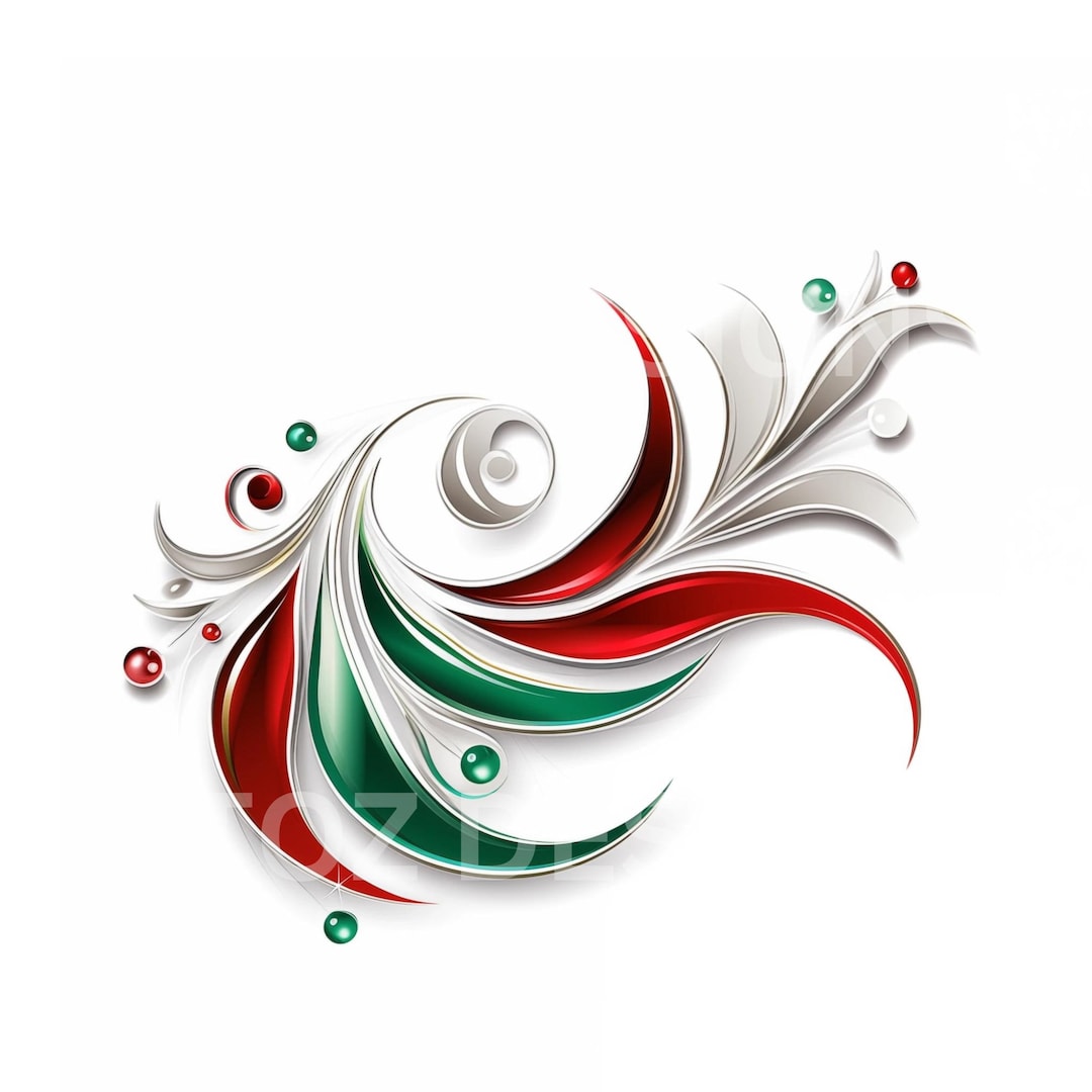 Christmas, Silver, Red and Green Clipart With Flourishes Swishes and ...