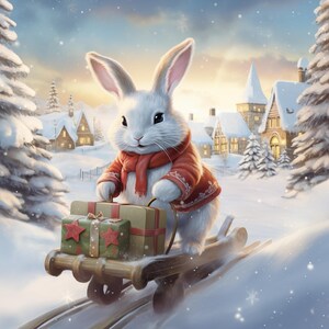 Christmas Bunny Rabbits Clipart, Playing in the Christmas Snow. Ten ...