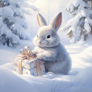 Christmas Bunny Rabbits Clipart, Playing in the Christmas Snow. Ten ...
