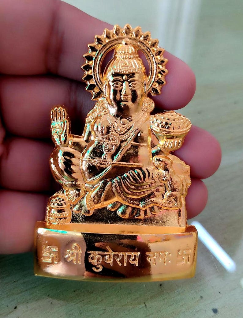 Lord Kuber Statue Idol Gold Plated Hindu God of Wealth Small Size ...