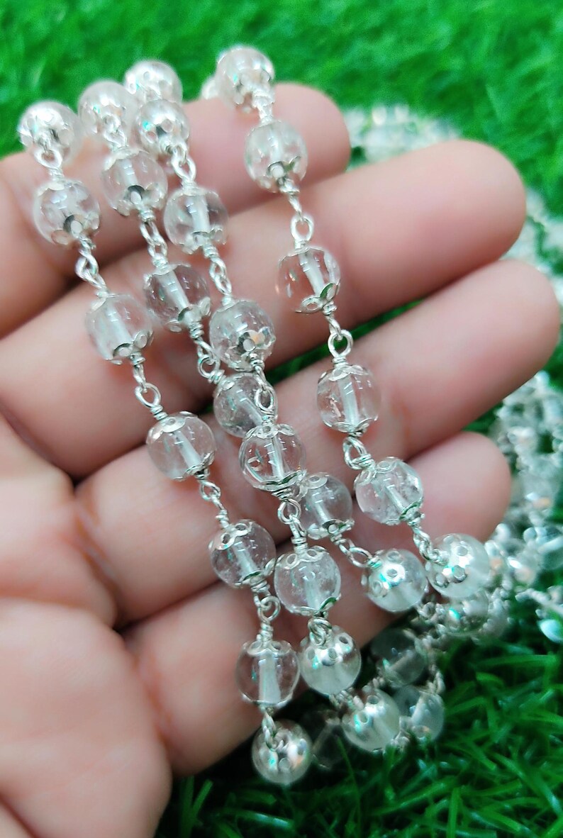 Sphatik Mala in Pure Silver Caps Wire Quartz Crystal Mala 108 + 1 Beads ...