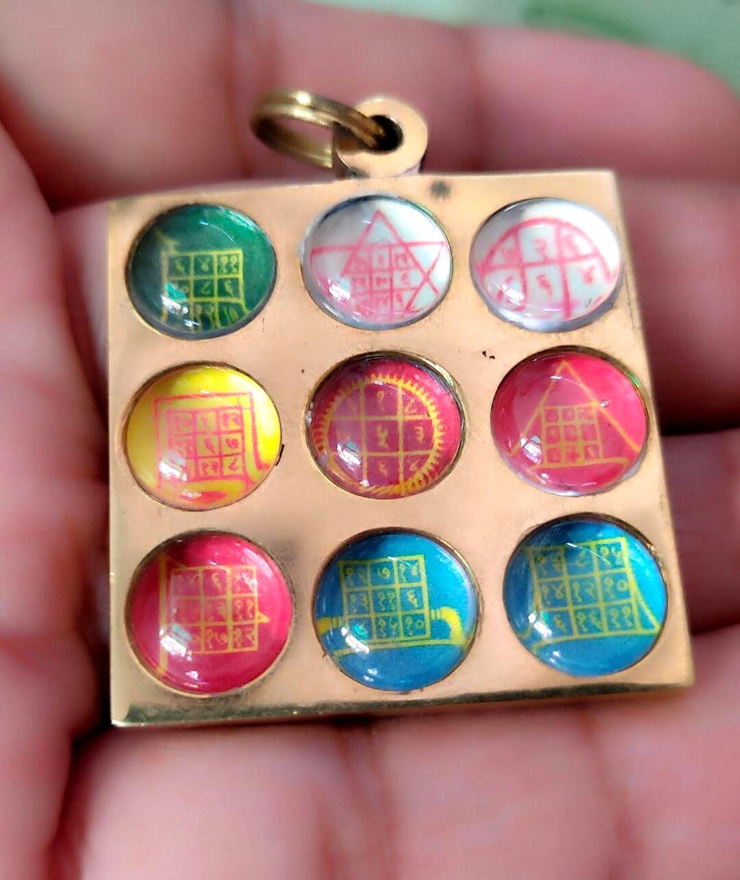 Ashtadhatu Navgraha Nava Graha 9 Planet Yantra Pendent Necklace Charm ...
