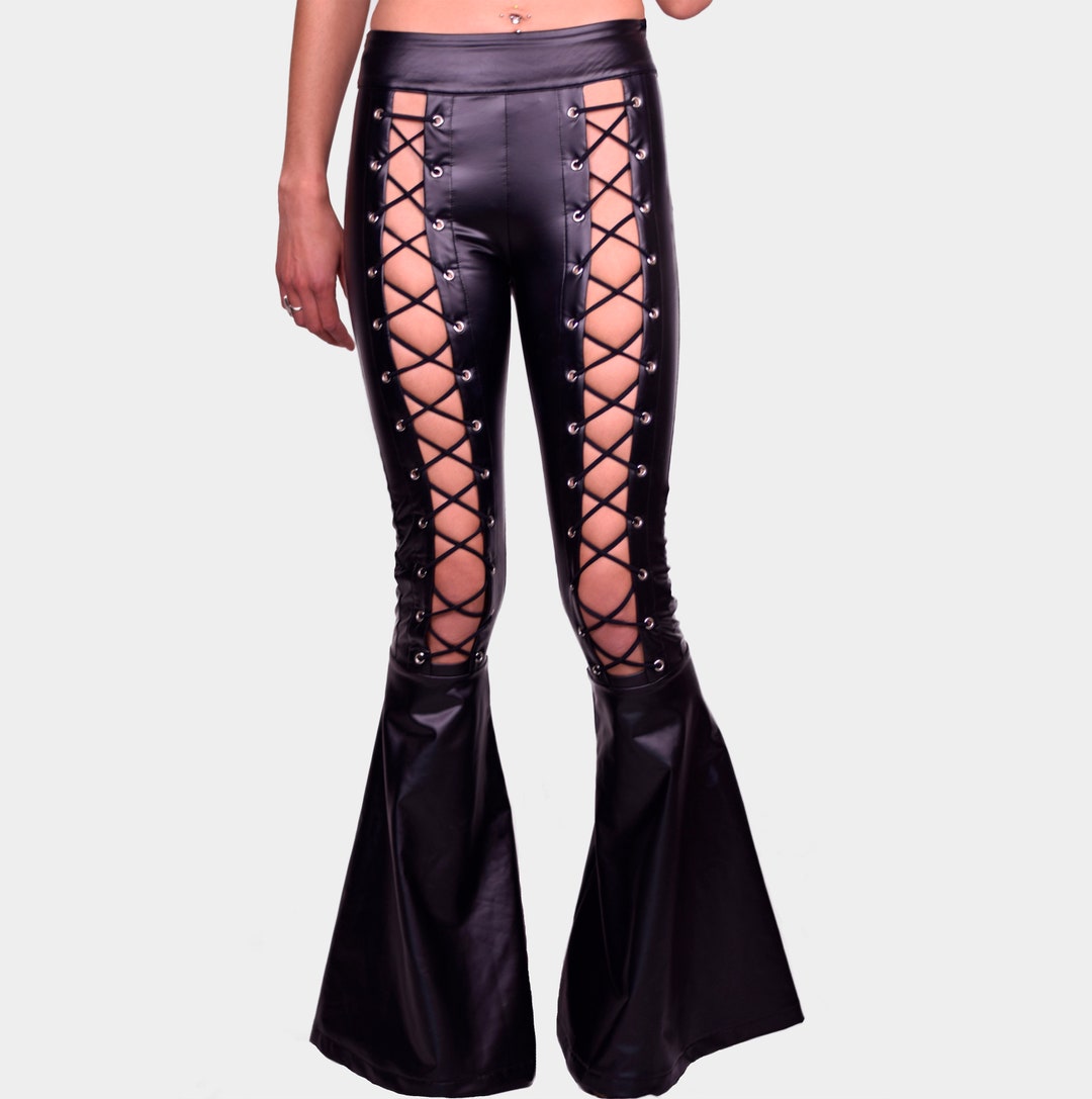 Bell Bottoms | Pleather Bell Bottoms | Lace up Bell Bottoms | Rave Bell ...