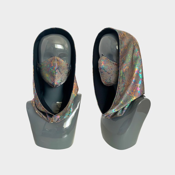 Iridescent Festival Hood Iridescent Face Mask Rave Mask | Etsy