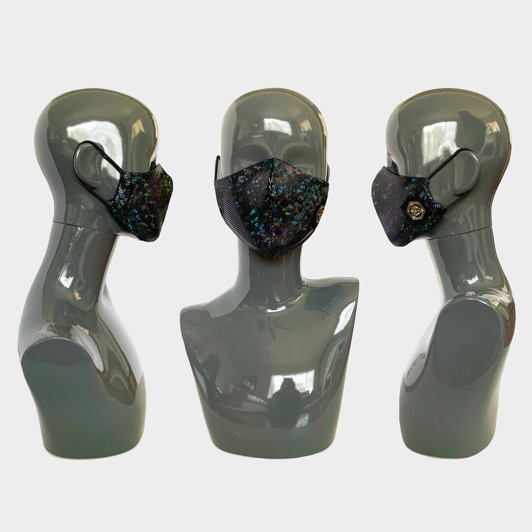 Face Mask | Rave Mask | Bling Face Mask | Black Iridescent Mask ...