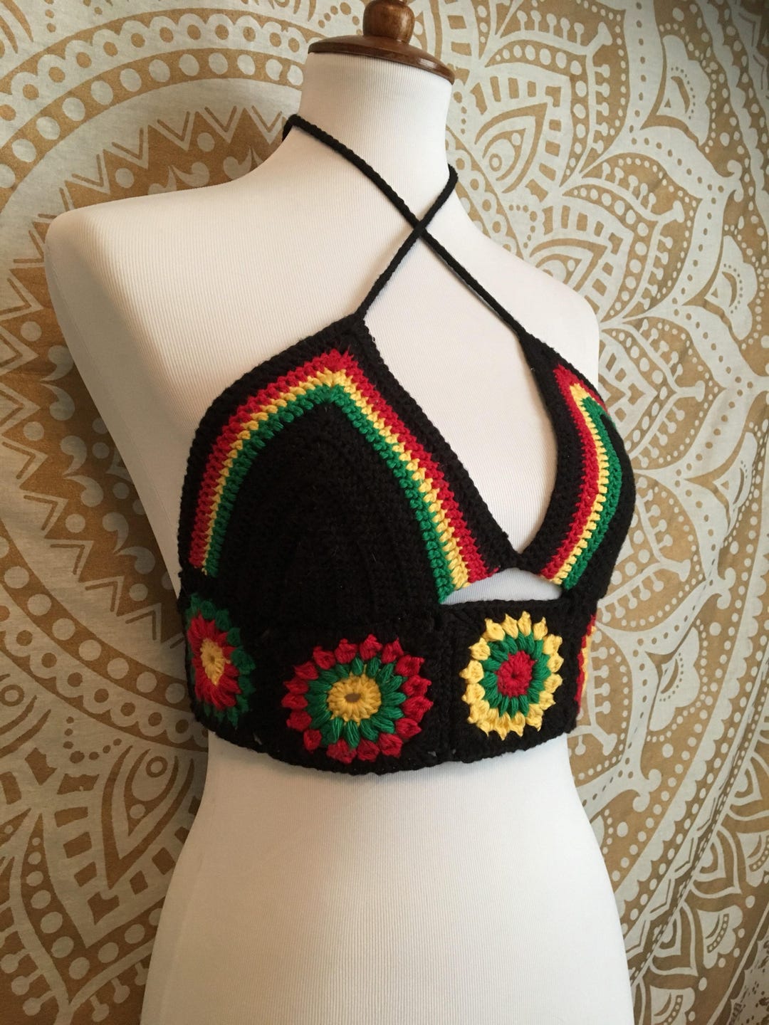 Handmade Rasta Halter Top | Gypsy Hippie Top | Crochet Festival Top ...